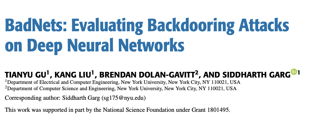 【论文阅读】IEEE Access 2019 BadNets:评估深度神经网络的后门攻击_badnets: evaluating backdooring attacks on deep ne ...