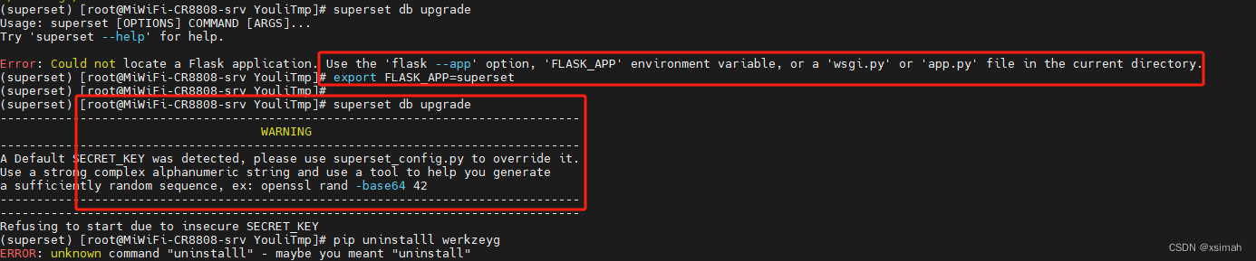 【superset】 A Default SECRET_KEY was detected, please use superset_config.py to override it. Use ...