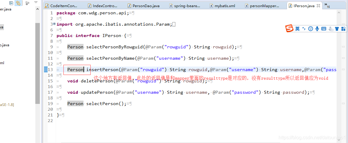 org.apache.ibatis.binding.BindingException: Mapper method 'com.wdg.person.api.IPerson ...