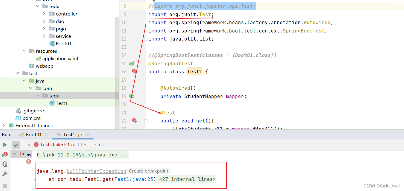 Springboot注入查询数据库数据是,为空指针异常:javalangnullpointerexception At Comtedu 1198