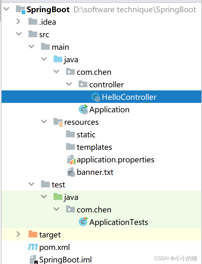 搭建一个基本的 Springboot 项目。该项目只有一个类和一个方法。输出结果:hello Spring Boot。创建springboot项目实现请求一个controller在浏览器