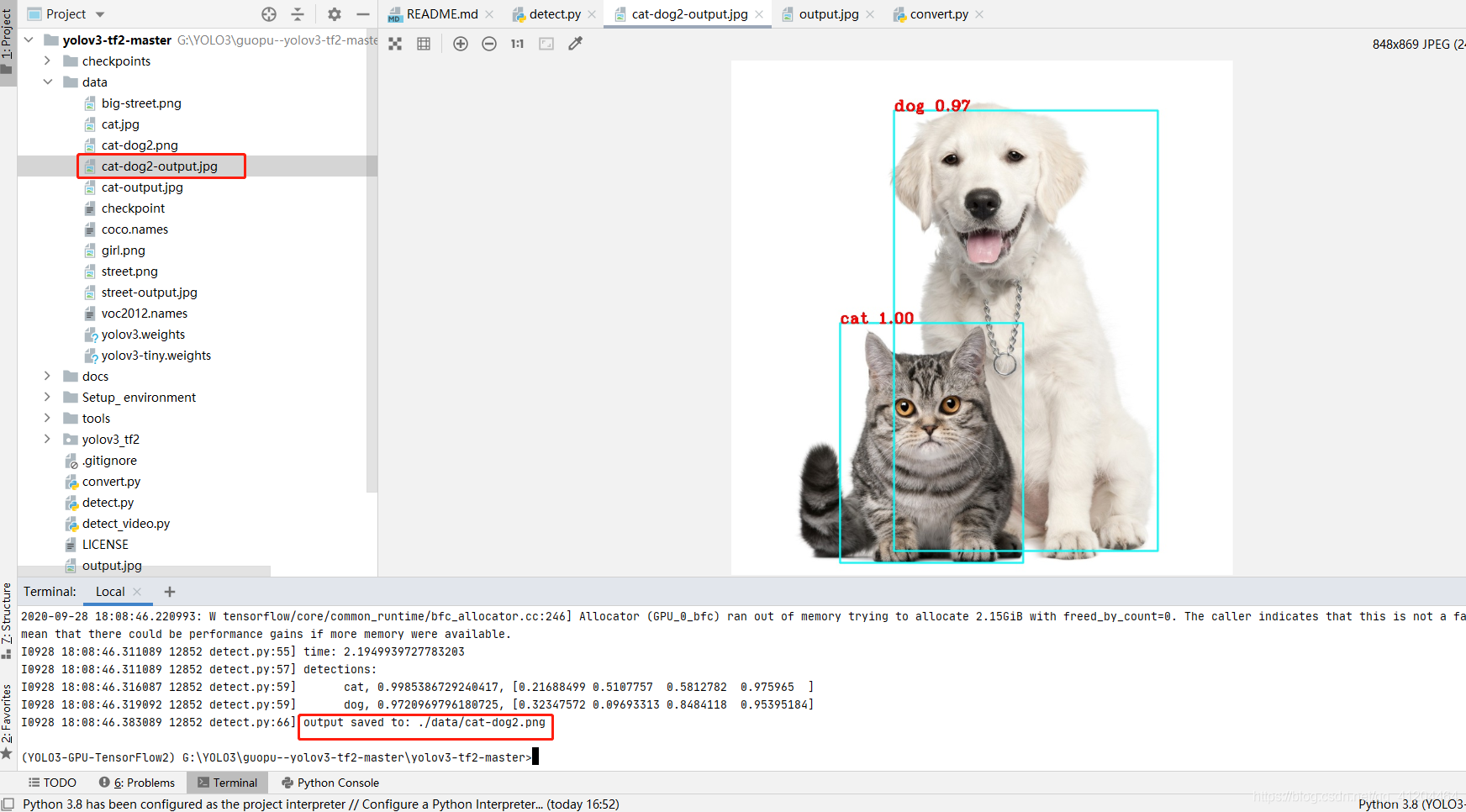 YOLOv3物体/目标检测之实战篇（Windows系统、Python3、TensorFlow2版本）_yolov3-tiny.weights-CSDN博客