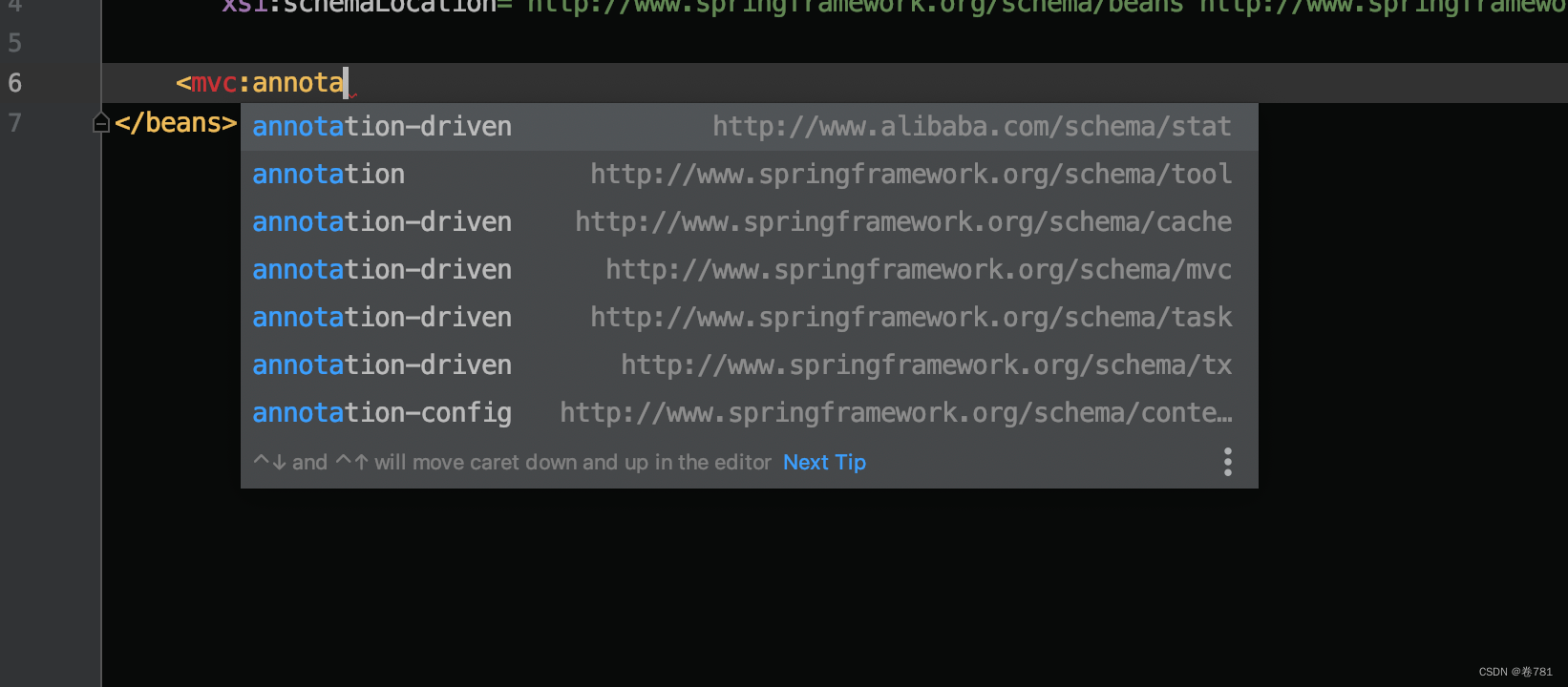 The matching wildcard is strict, but no declaration can be found for element ‘mvc:default ...