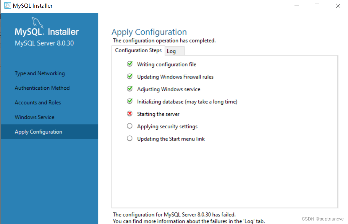 安装MYSQL时在starting the server步骤失败_starting the server无法安装-CSDN博客
