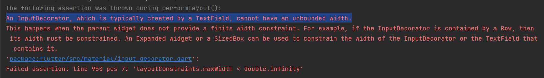 An InputDecorator, which is typically created by a TextField, cannot ...