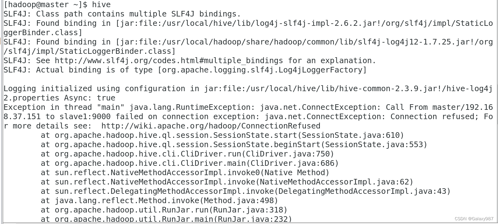 启动hive不成功报错：failed on connection exception: java.net.ConnectException: Connection refused-CSDN博客