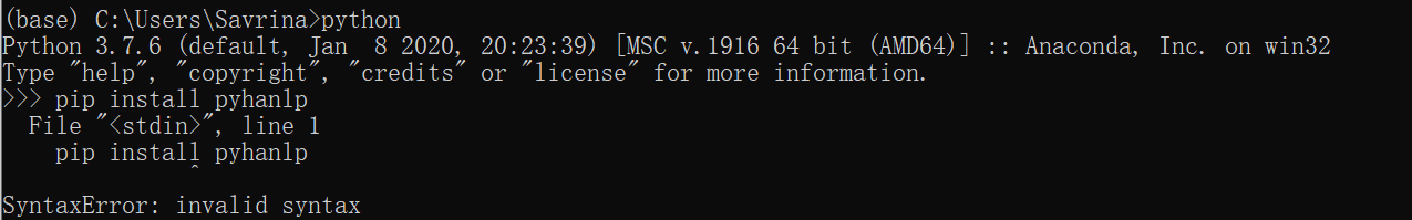 python 安装包时出现：SyntaxError: invalid syntax_file " ", line 1 pip install ...