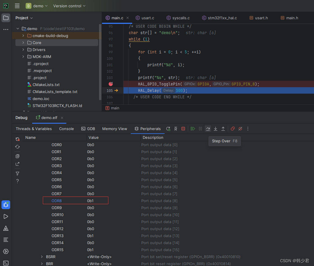 使用clion配合STM32CubeMX开发stm32(包含断点调试，查看寄存器值，printf重定向)_stm32 clion-CSDN博客
