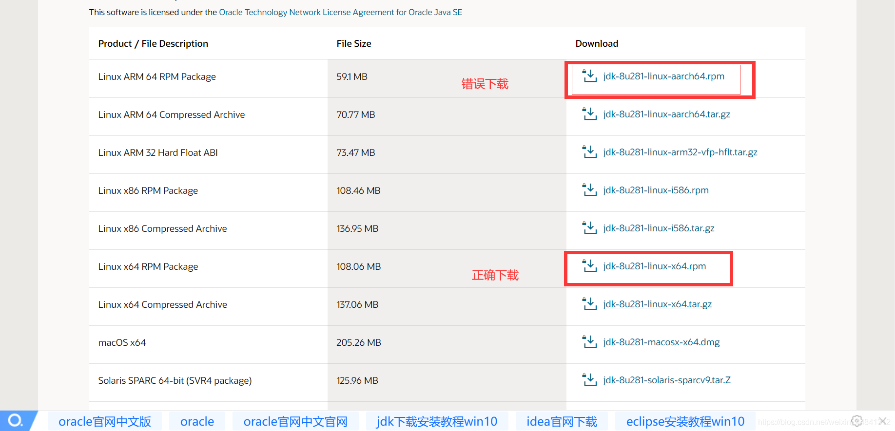 package jdk1.8-2000:1.8.0_281-fcs.aarch64 is intended for a different ...