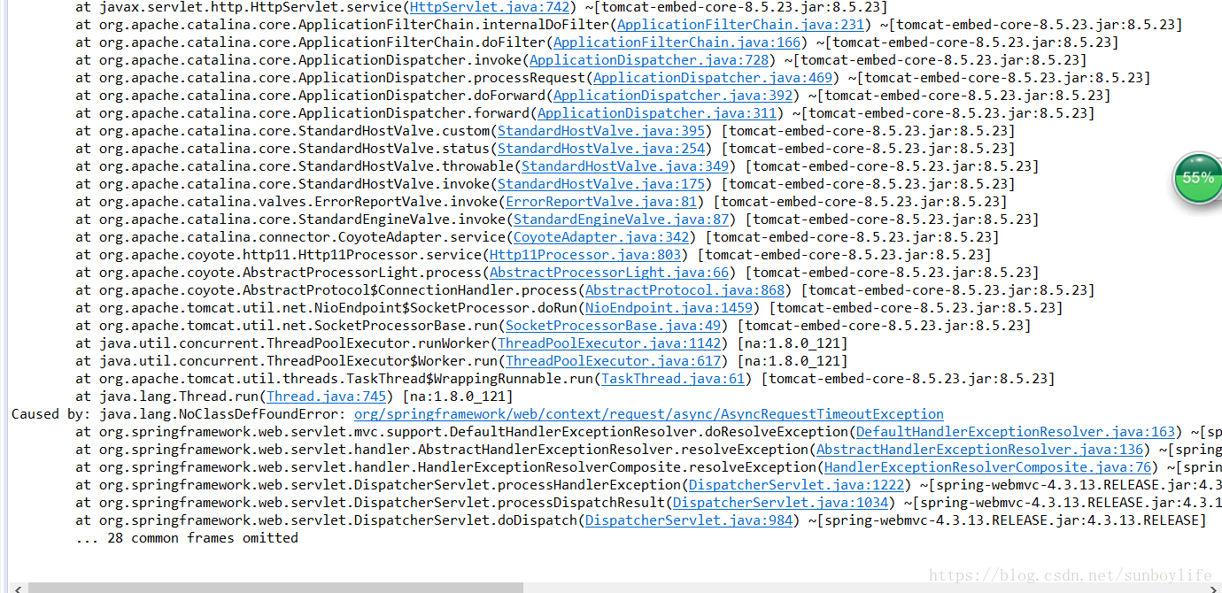Caused by: java.lang.NoClassDefFoundError: org/springframework/web/context/request/async ...