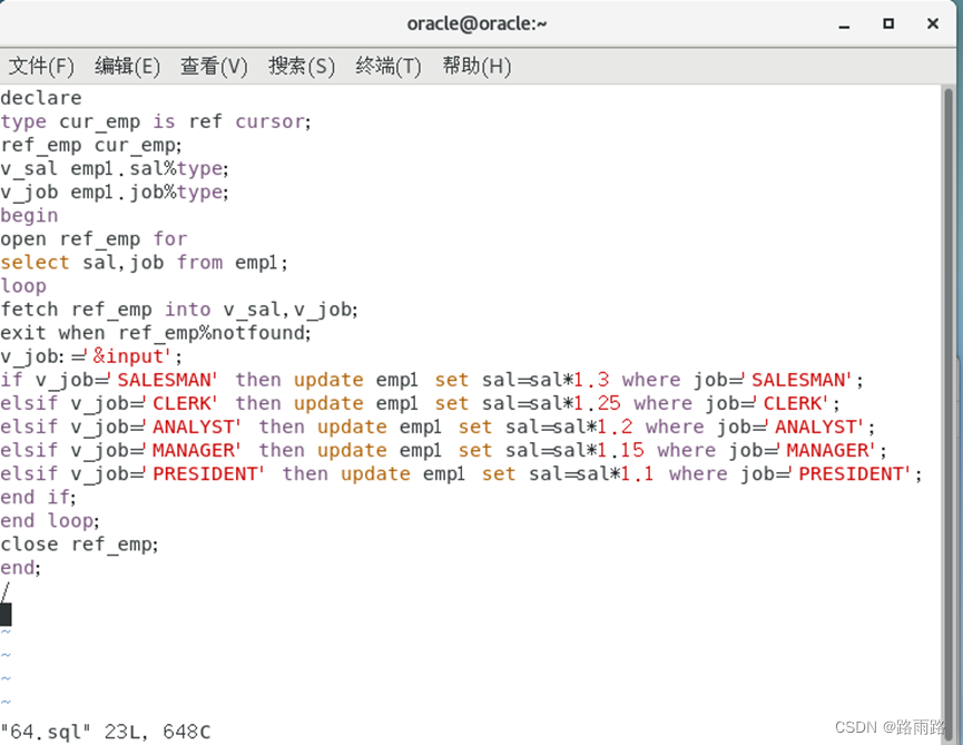 Oracle环境下使用vim编辑器进行SQL操作与数据调整示例-CSDN博客