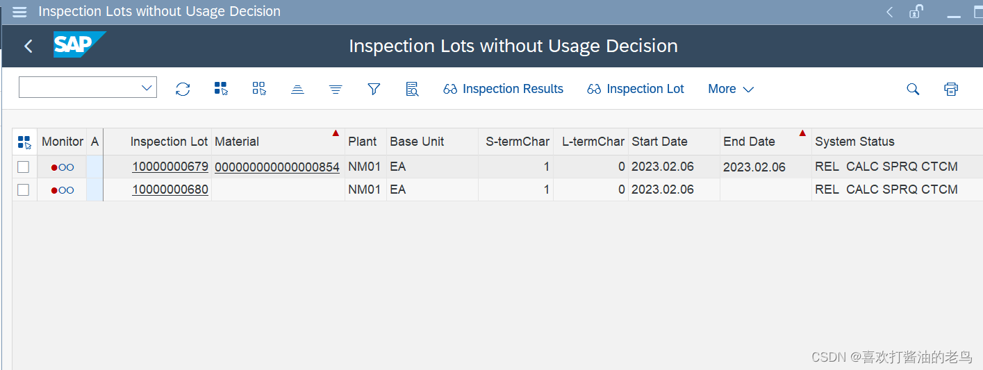 SAP QM 不常用事务代码QVM3 - Inspection Lots Without Usage Decision_inspection lot sap-CSDN博客