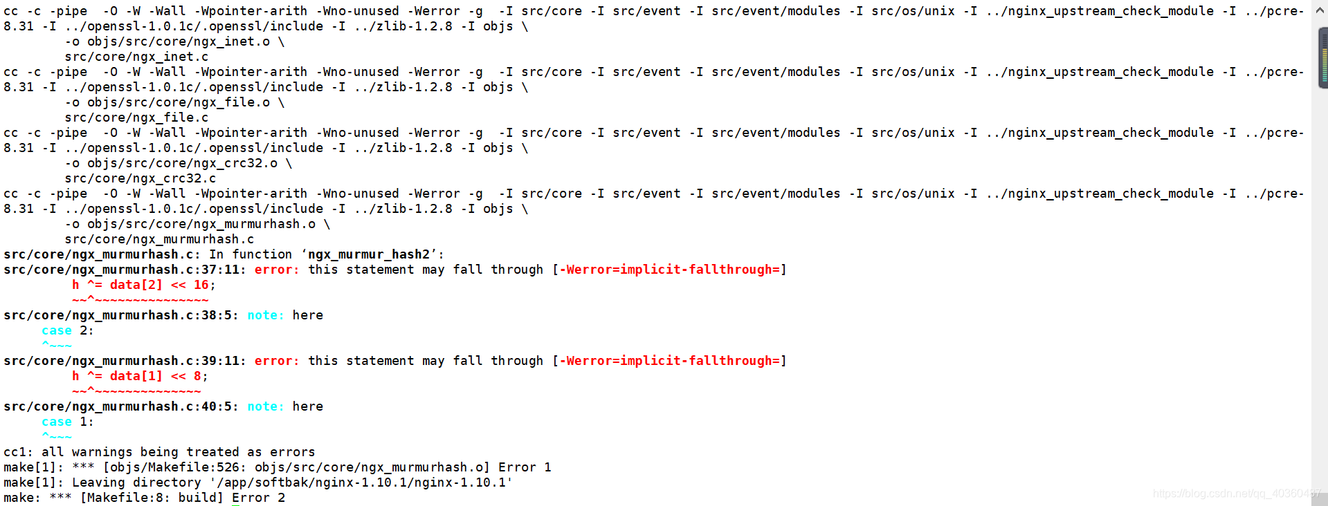 安装nginx make&make install报错记录_this statement may fall through -werror ...