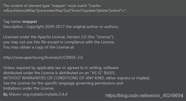 错误异常：The content of element type “mapper“ must match “(cache-ref|cache|resultMap*|parameterMap ...