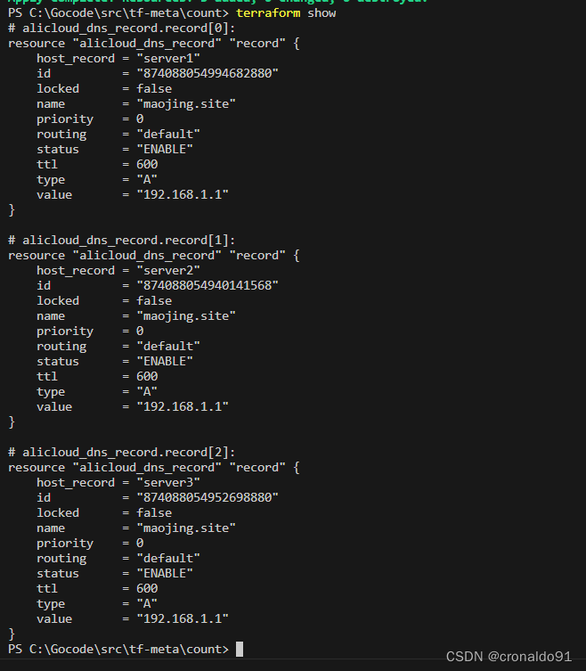 Iac基础设施即代码:terraform 使用 Count 创建dns资源副本terraform Count Csdn博客