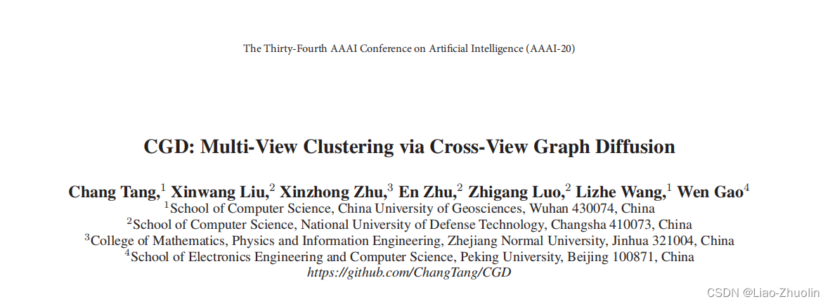 【论文阅读笔记】：CGD: Multi-View Clustering via Cross-View Graph Diffusion_多视图数据集-CSDN博客