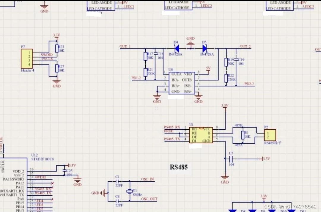 4-20mA采集电路，主控为STM32F103,RS485输出。 提供原理图和pcb源文件（AD设计），以及源码_stm32 4-20ma采集 ...