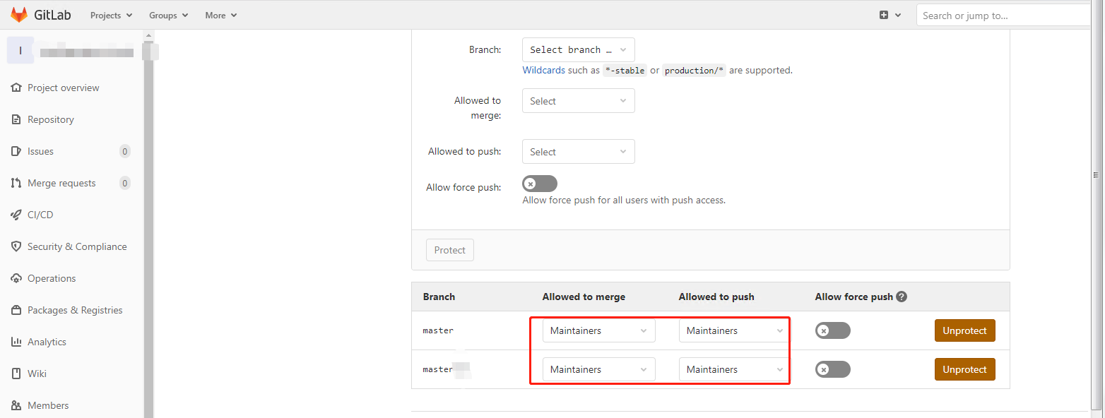 GitLab 设置 dev 可以在线合并master（创建受保护分支）_gitlib授予权限合并master分支-CSDN博客