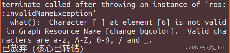 ros报错terminate called after throwing an instance of ‘ros::InvalidNameException‘ what ...
