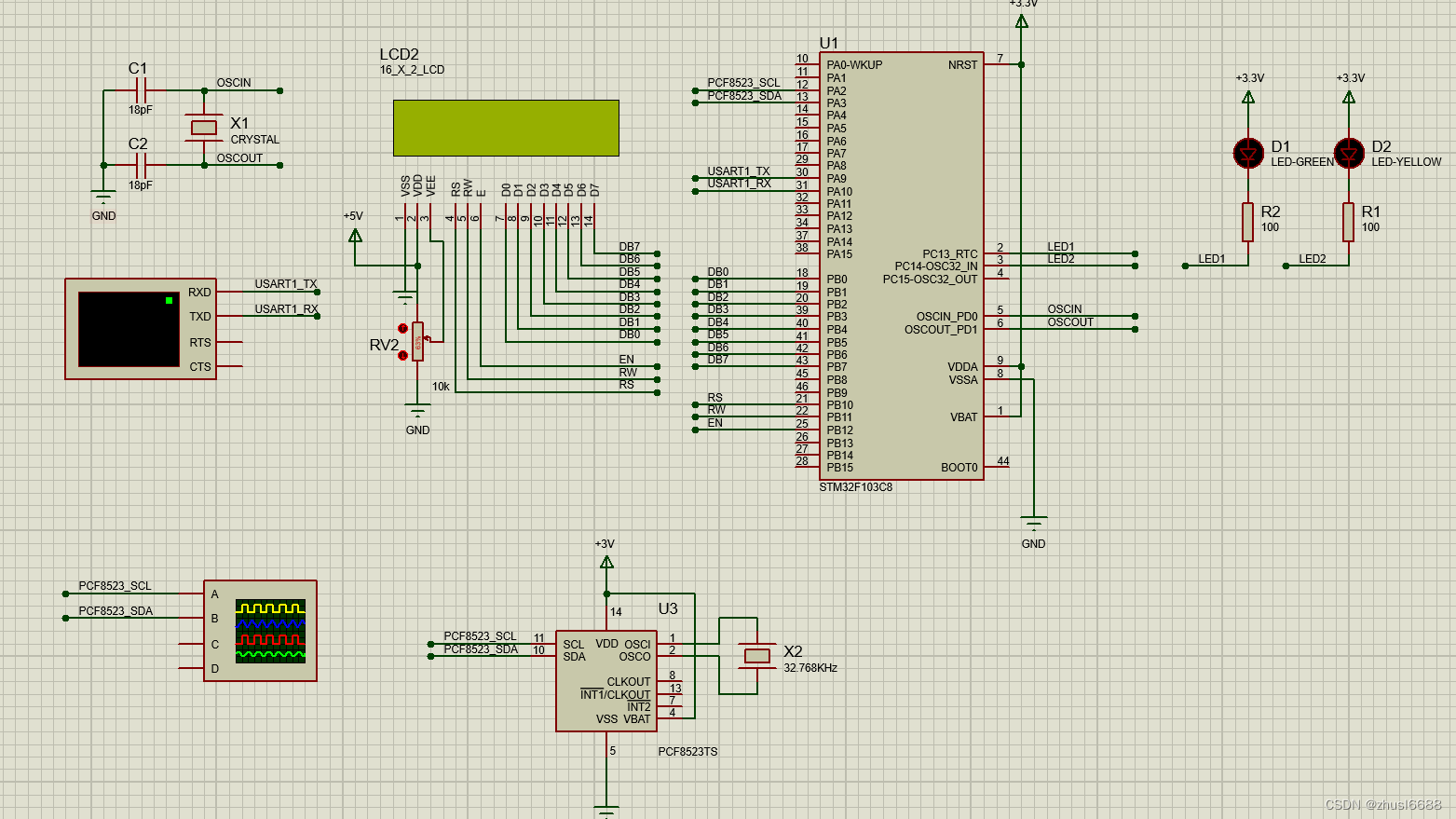 Proteus8.0仿真应用设计（六十六）基于STM32CubeMX、STM32F103C8T6 、FREERTOS、PCF8523TS时钟芯片（I2C）的时钟应用设计仿真_STM32（基于 ...