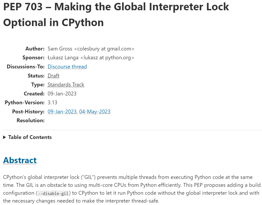 Python 指导委员会计划接受 PEP 703 提案，让全局解释器锁成为可选_python pep703-CSDN博客