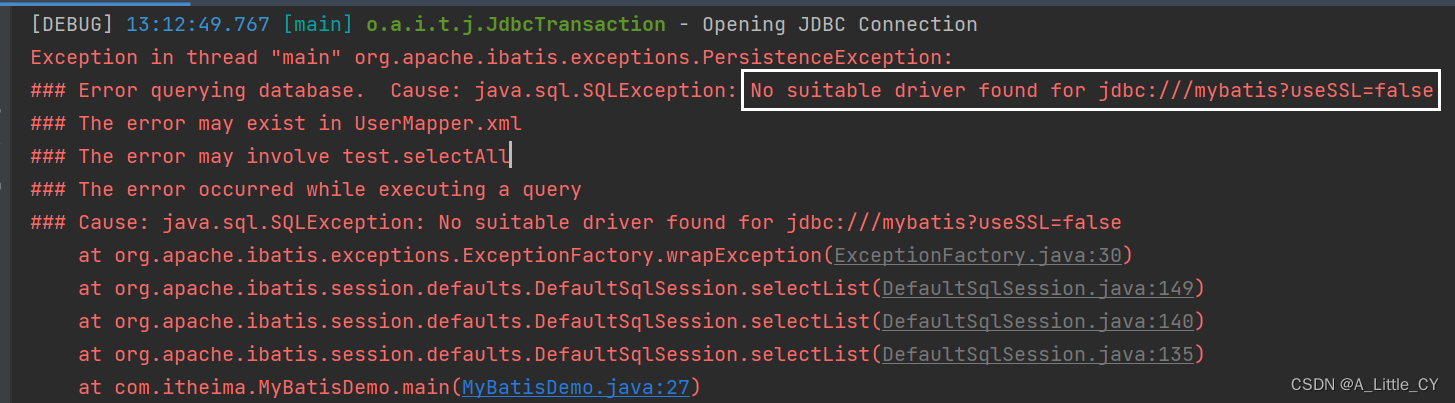 mybatis-config.xml配置出问题No suitable driver found for jdbc:///mybatis ...