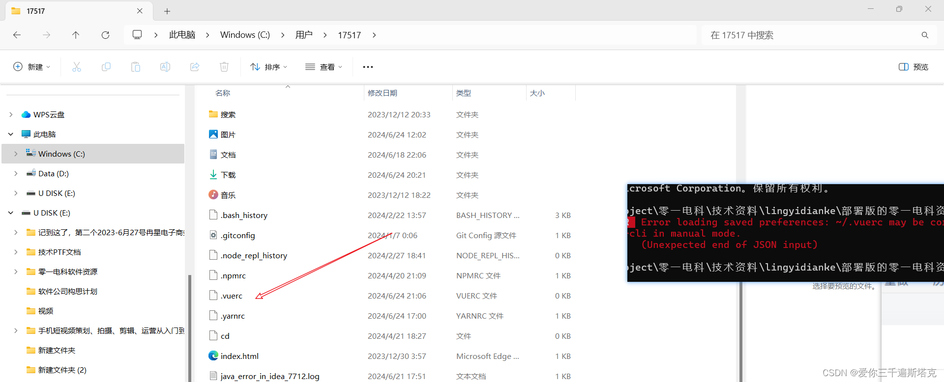 Error loading saved preferences: ~/.vuerc may be corrupted or have syntax errors. Please fix ...