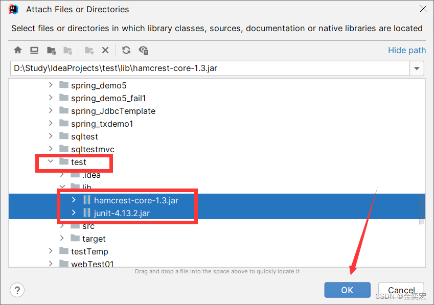 IDEA手动导入Junit时候遇到java.lang.NoClassDefFountErrot:org/hamcrest ...