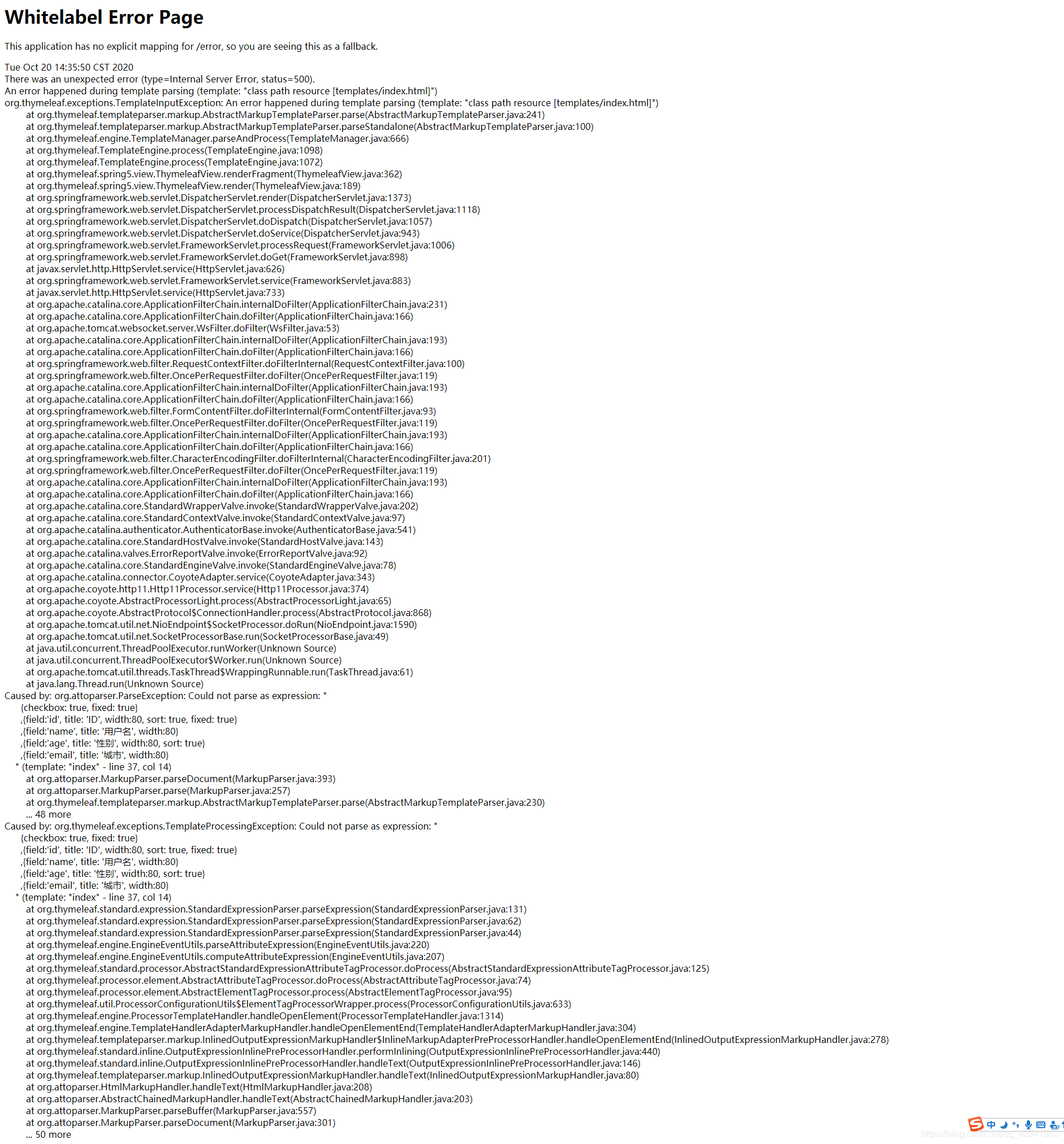 thymeleaf + layui数据表格 之 org.thymeleaf.exceptions.TemplateInputException 解决方法_org.thyneleaf ...