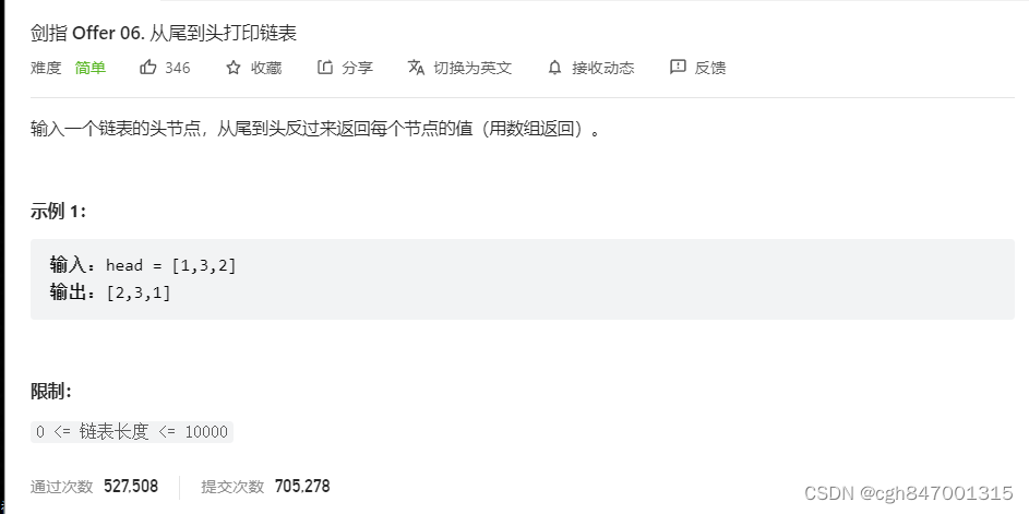 Leetcode剑指offer 06） Csdn博客