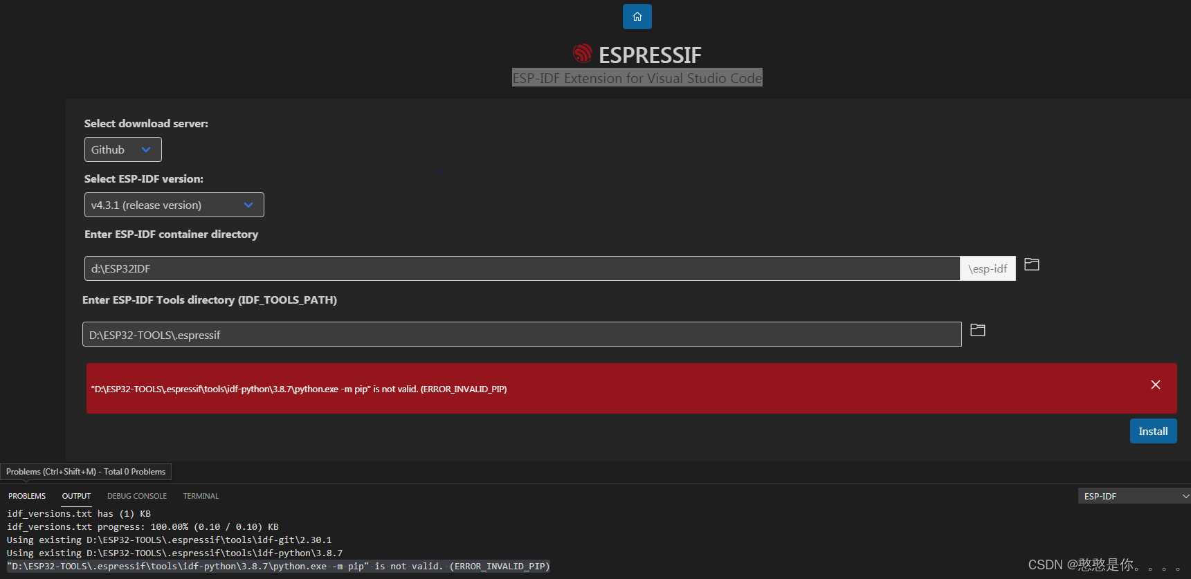 ESP32-搭建可能遇到的问题以及解决方法_python.exe -m pip" is not valid-CSDN博客