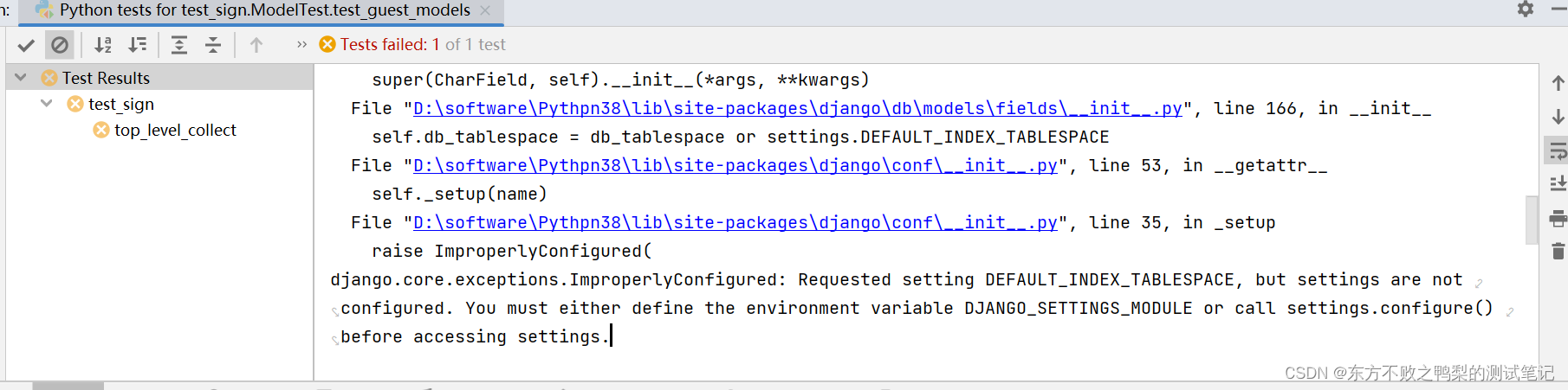 django.core.exceptions.ImproperlyConfigured: Requested setting DEFAULT_INDEX_TABLESPACE, but ...