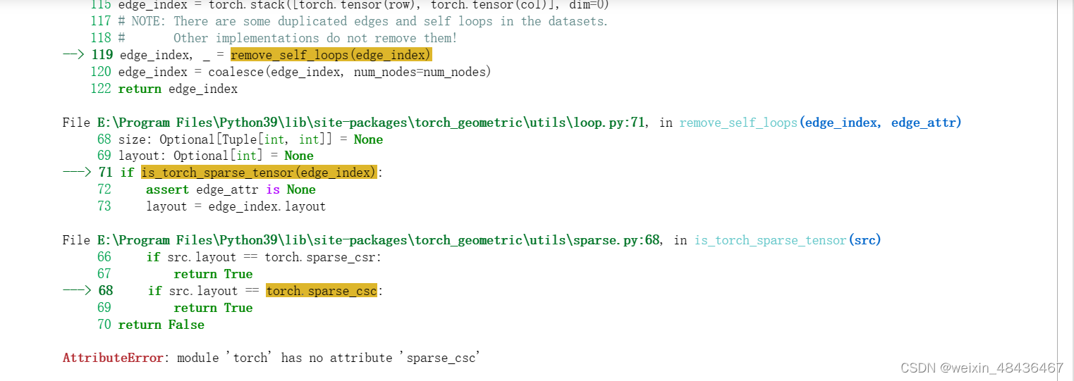 求大神解决AttributeError: module ‘torch‘ has no attribute ‘sparse_csc‘报错问题_attributeerror: module ...