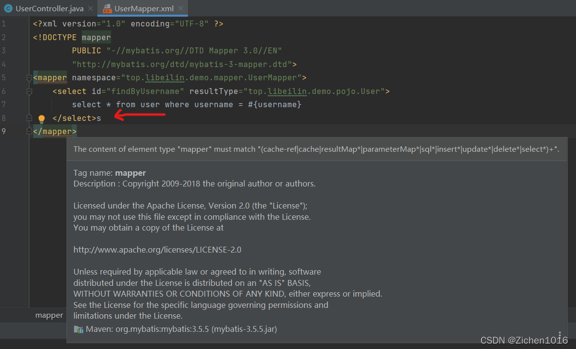 元素类型为 “mapper“ 的内容必须匹配 “(cache-ref|cache|resultMap*|parameterMap*|sql*|insert*|update*|delete ...