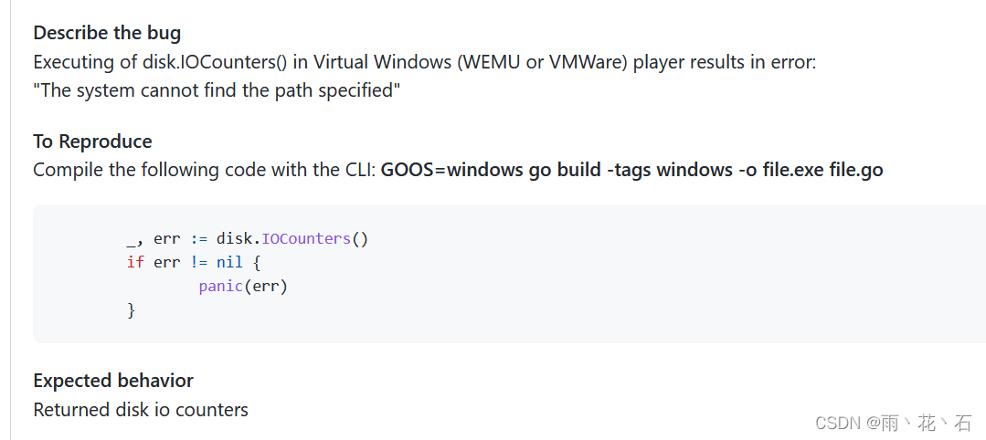gopsutil 下调用disk.IOCounters 报错：The system cannot find the file specified_go.mod: the system ...
