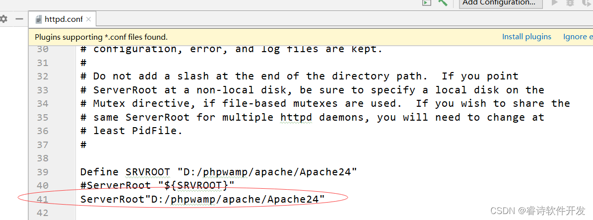 配置Apache时出现Invalid command ‘ServerRoot“D:/phpwamp/apache/Apache24“‘, perhaps misspelled or ...