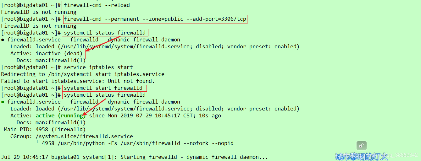 查看防火墙状态报错"FirewallD is not running"_iptables: firewall is not running.-CSDN博客