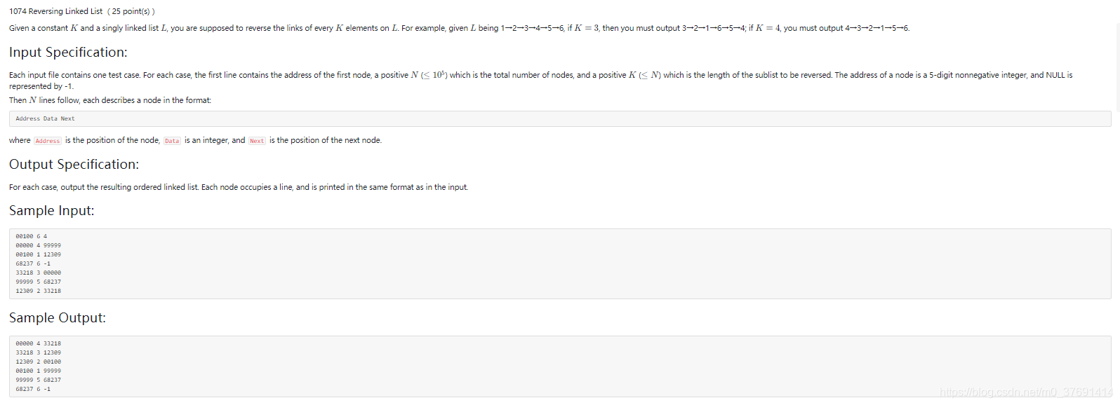 1074 Reversing Linked List （25 point(s)）_7-2 reversing linked list (25 point(s))-CSDN博客