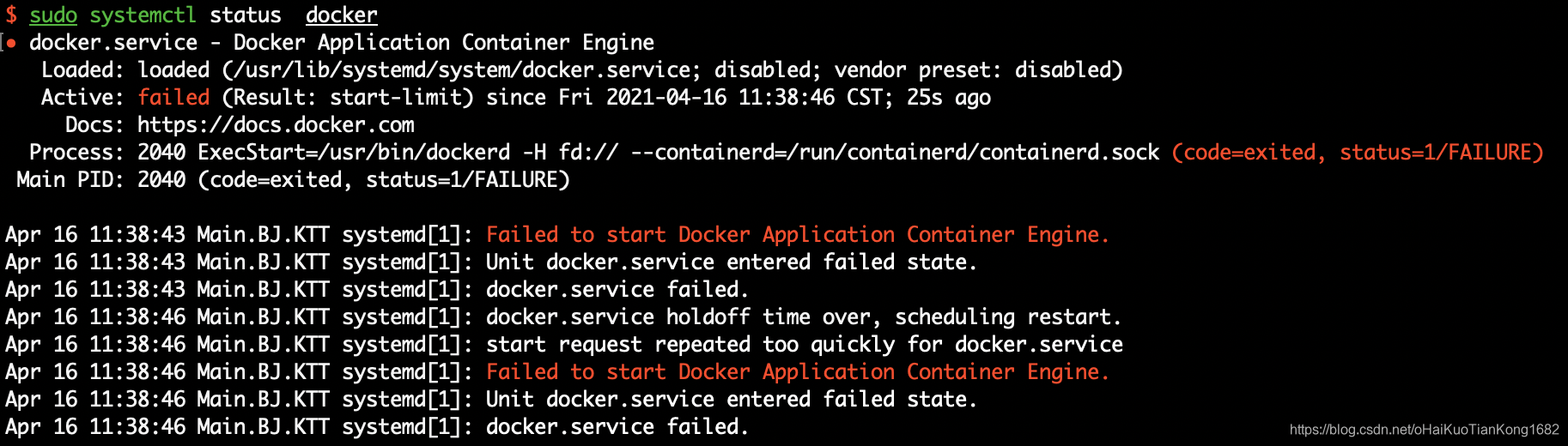 failed to start daemon: Error initializing network controller: Error creating default “bridge ...