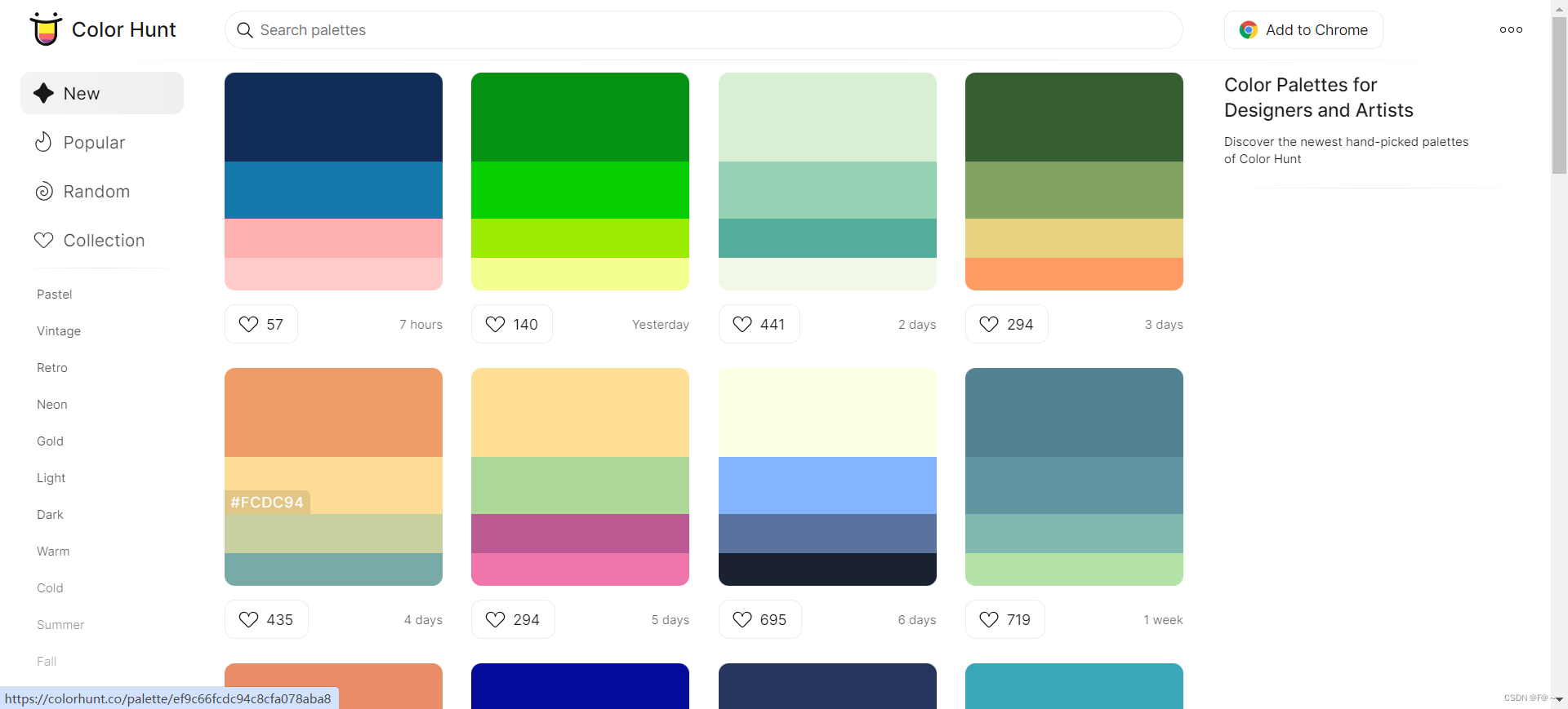 色彩搭配小网站_color hunt - color palettes for designers and arti-CSDN博客