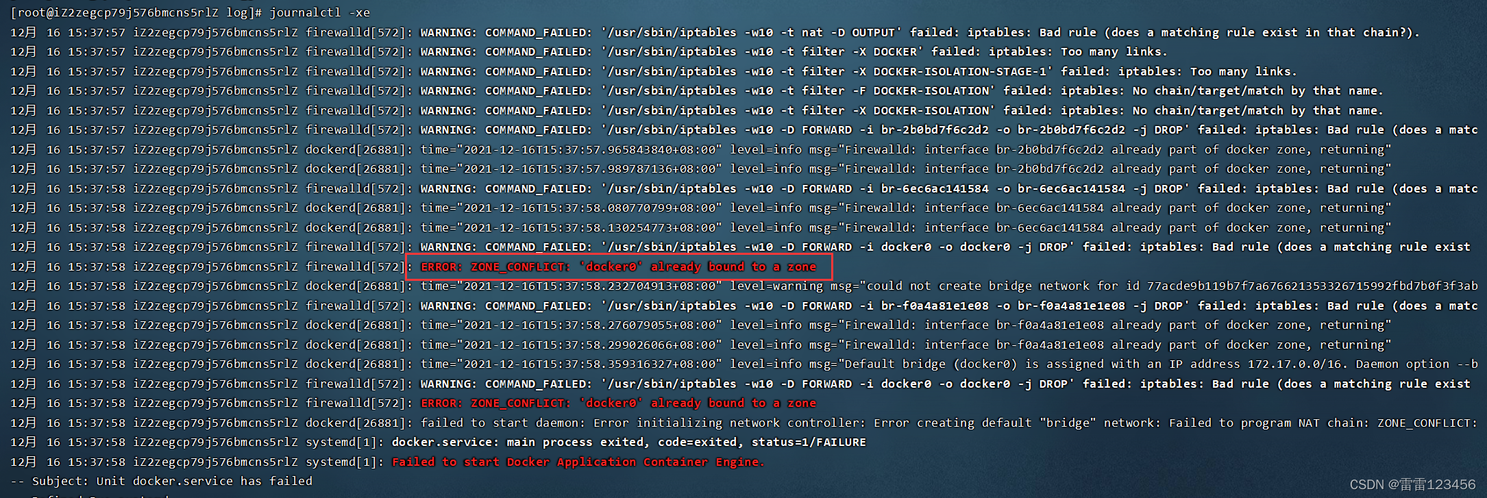 docker启动失败Failed to start Docker Application Container Engine.(centos7)_centosfailed to start ...