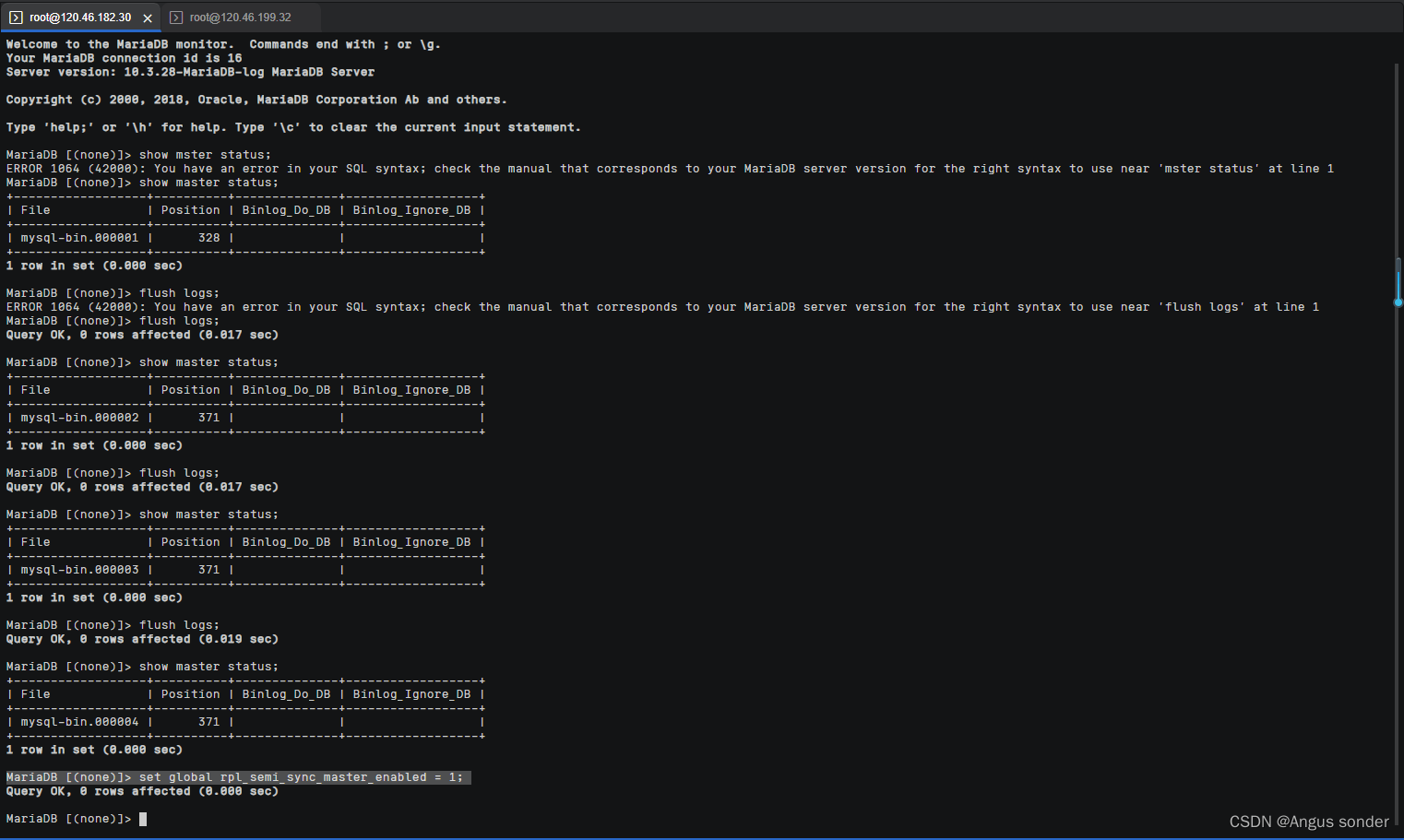 MariaDB半同步主从配置_mariadb show slave status;-CSDN博客