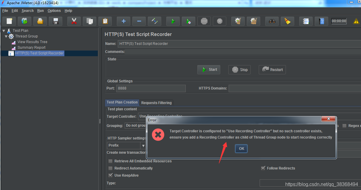 target controller is configured to “use recording Controller“ but no such controller exists ...