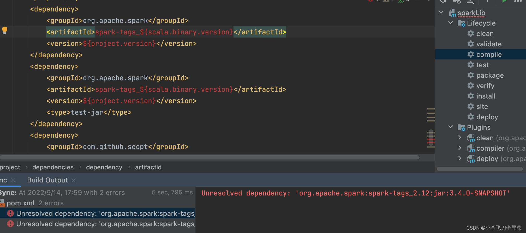 java-maven环境配置Unresolved dependency: ‘org.apache.spark:spark-tags_2.12:jar:3.4.0-SNAPSHOT‘-CSDN博客