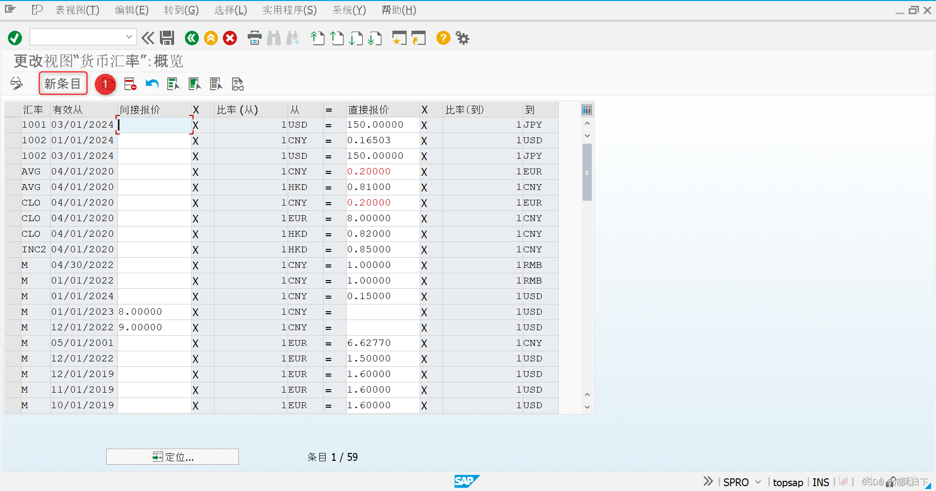 56 SAP报错：请在系统设置中为 05/17/2024 输入比率 CNY / SGD 比率类型 M(OB08-FI模块-维护汇率)_sap ...