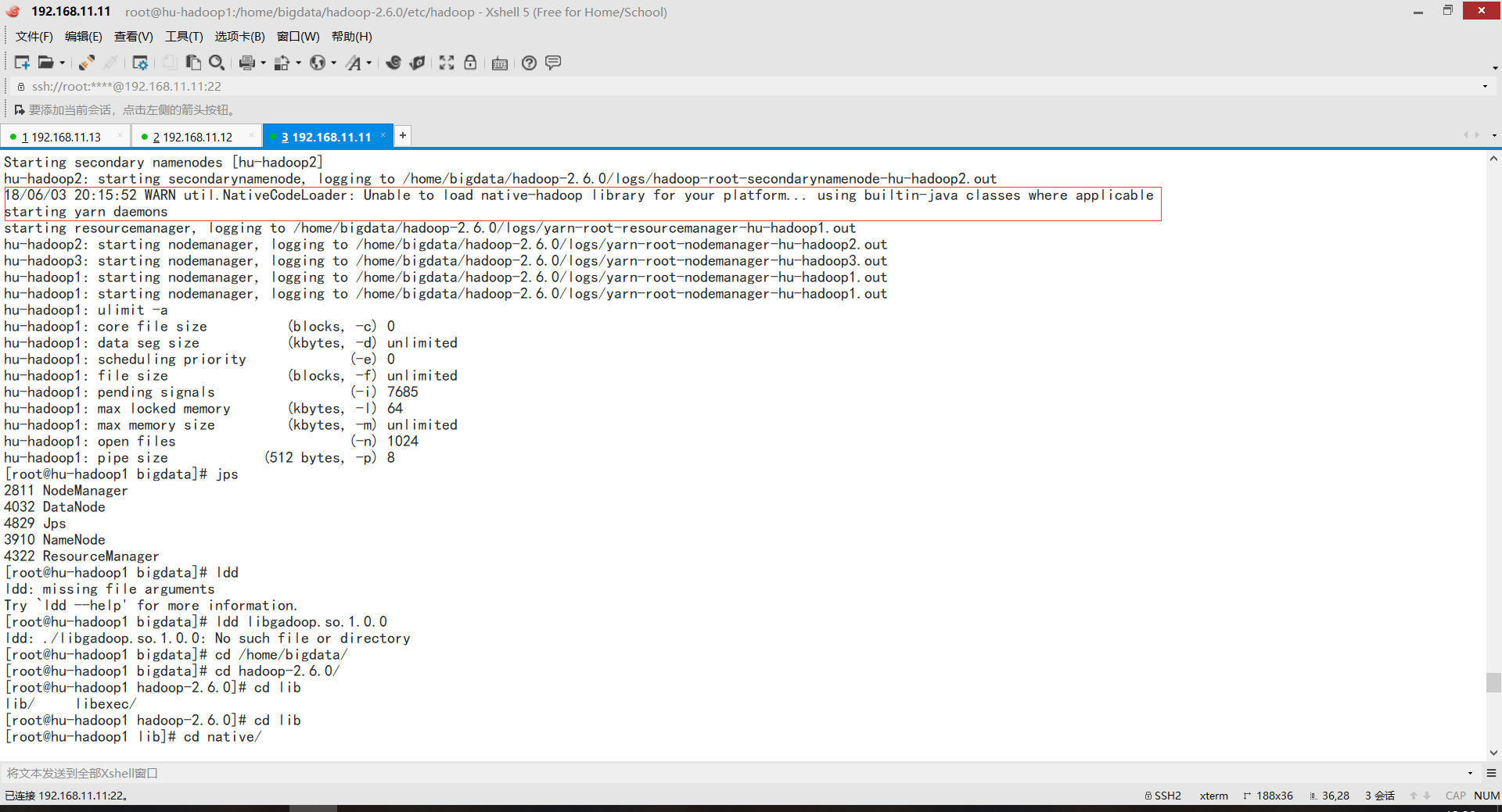 Hadoop---18/06/03 20:15:52 WARN util.NativeCodeLoader: Unable to load native-hadoop library for ...