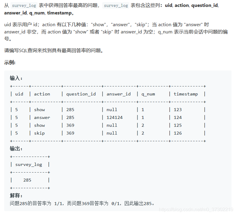 Leetcode Sql 578 查询回答率最高的问题 Csdn博客