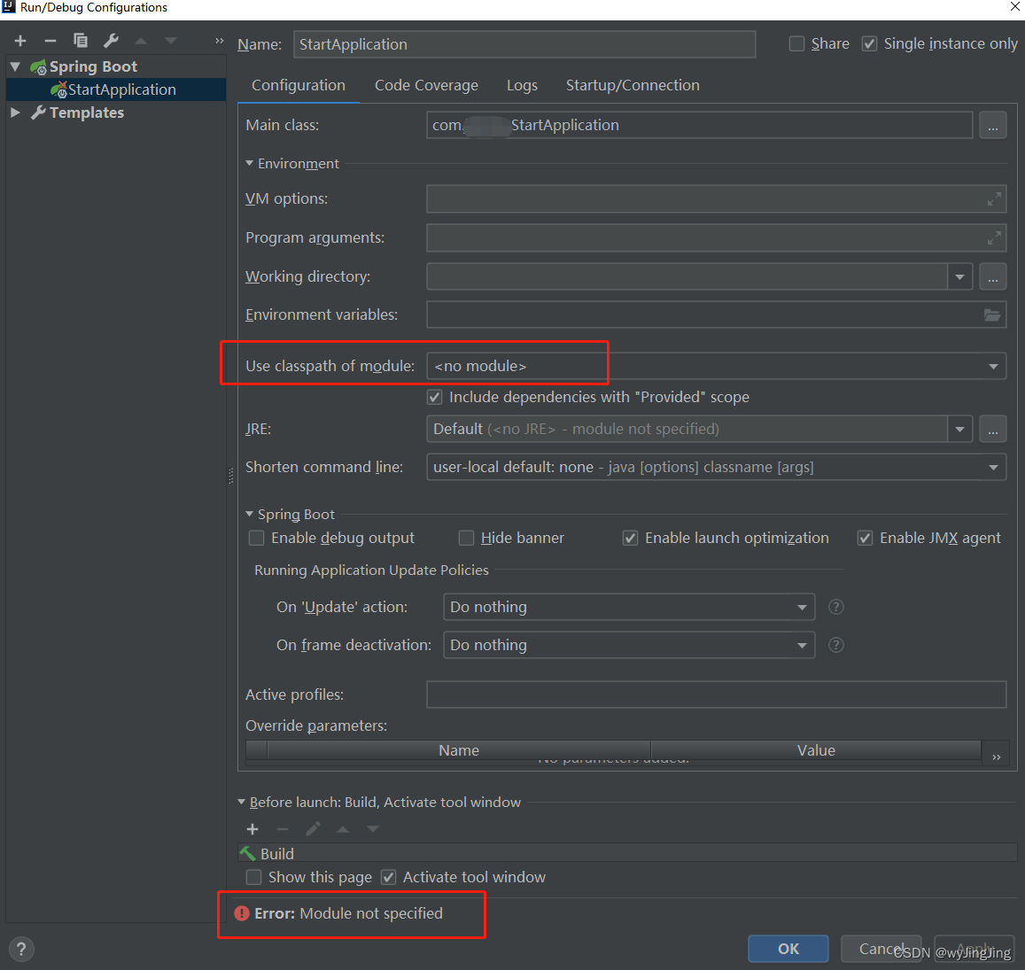 Idea中运行spingboot项目提示module Not Specifiederror Module Not Specified Csdn博客