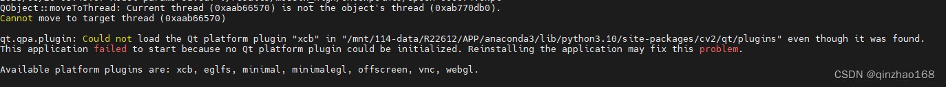 python torch 训练 qt.qpa.plugin: Could not load the Qt platform plugin “xcb“的解决方法_could not load ...
