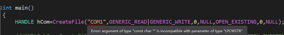 c++实现串口通讯踩坑（argument of type “char *“ is incompatible with parameter of type “LPCWSTR“）_type ...